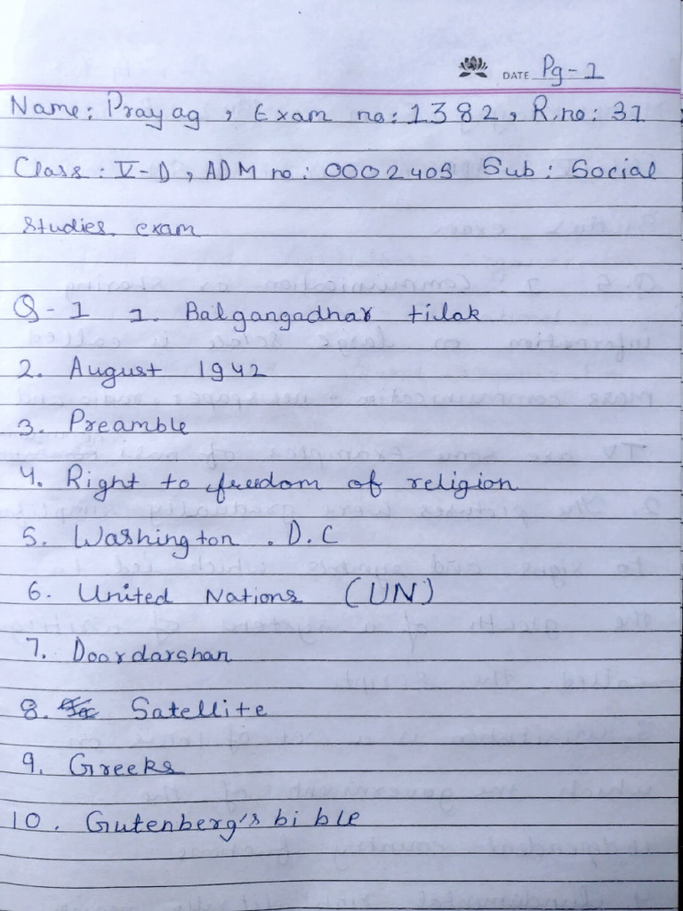 Prayag - 1382 - VD - R No - 31 - ADM No - 0002405 - Sub - Social Studies Exam | PDF