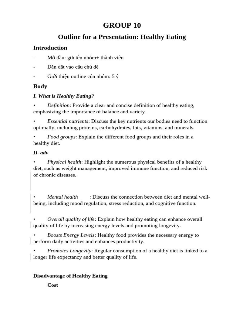 Group 10 Outline | PDF | Healthy Diet | Diet (Nutrition)