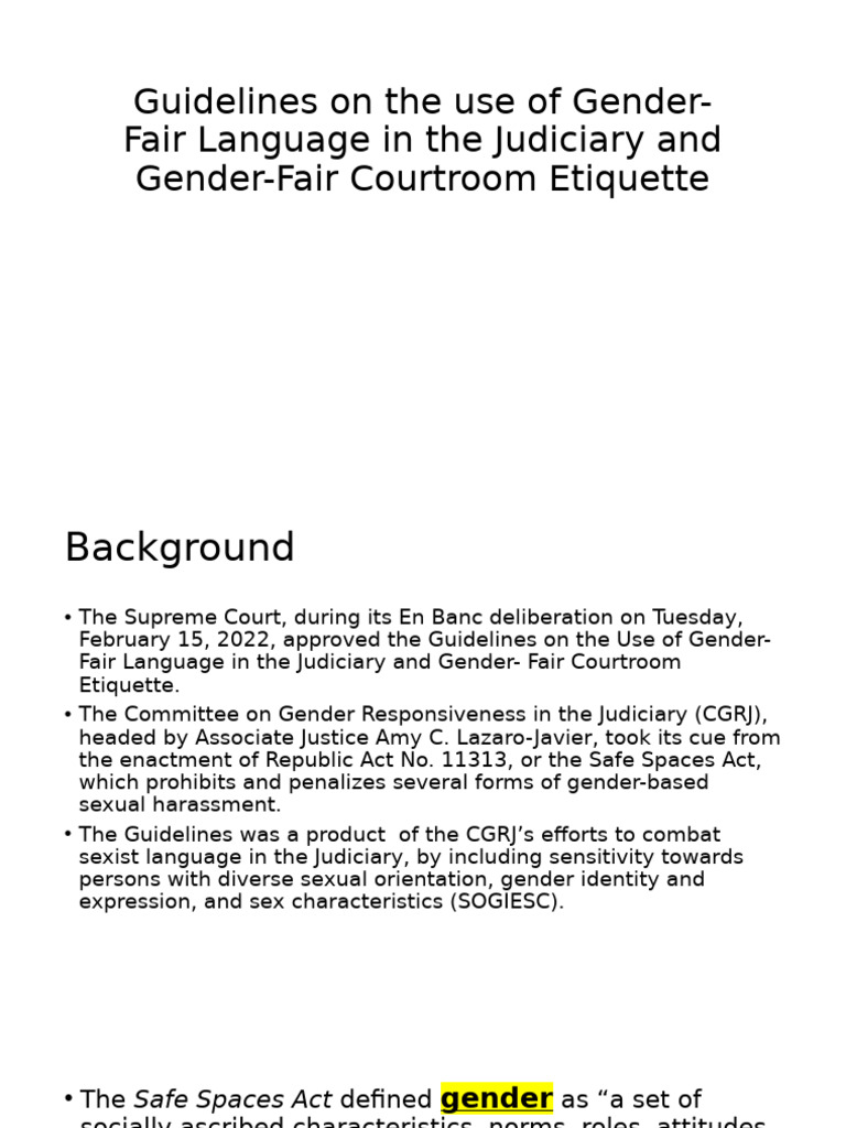 Guidelines On The Use of Gender-Fair Language in The Judiciary and Gender-Fair Courtroom ...
