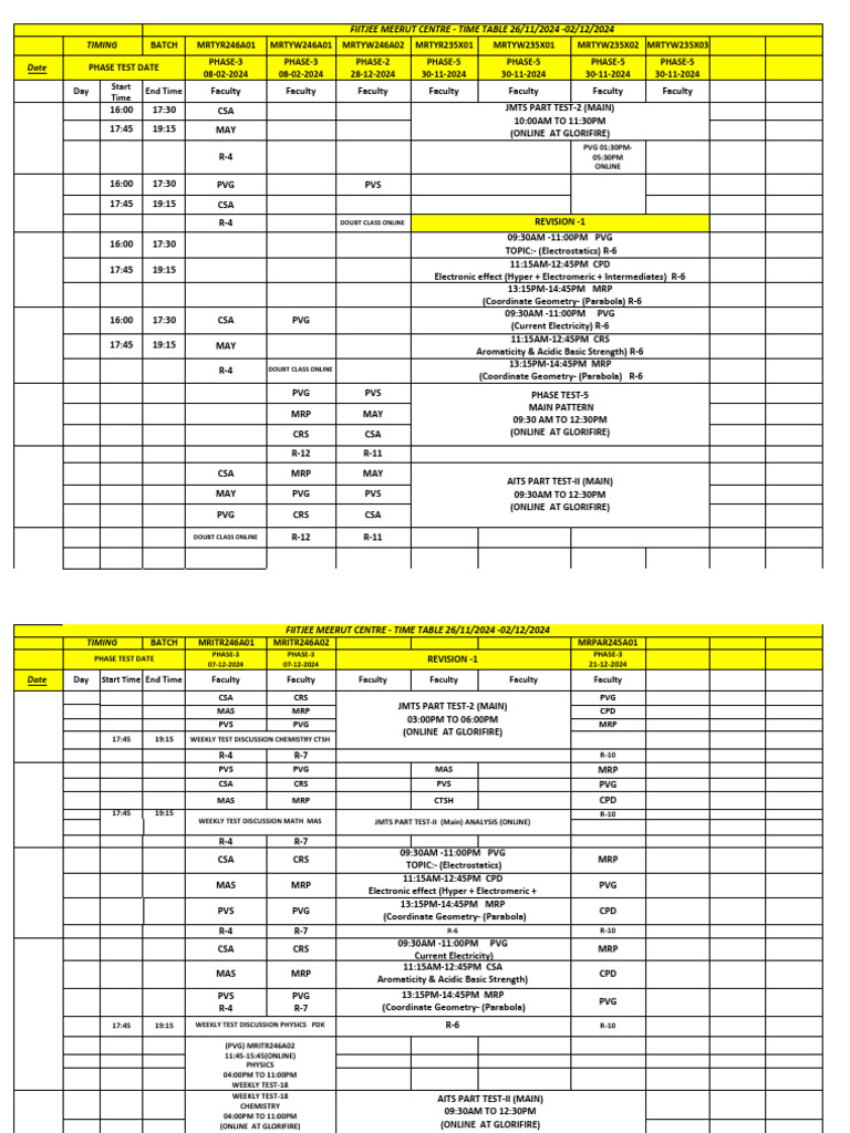 TIME TABLE 26-11-2024 To 02-12-2024 | PDF | Physical Sciences | Chemistry