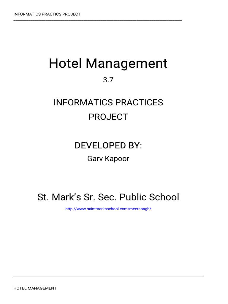 Hotel Management System INFORMATION PRACTICE Project File | PDF | Computing