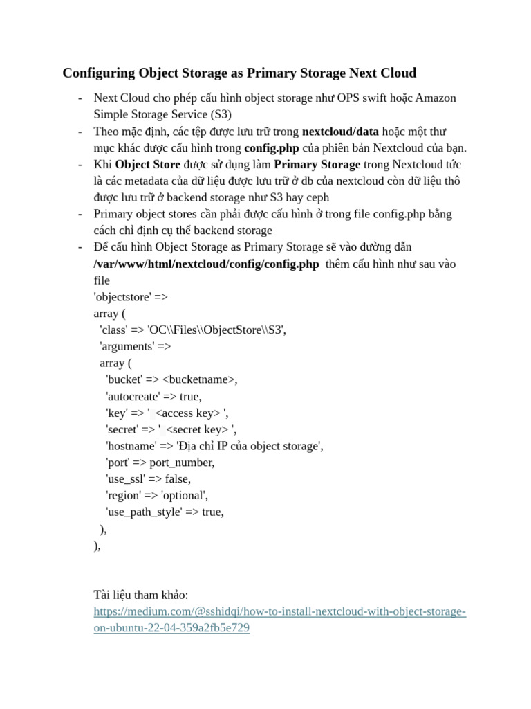 Configuring Object Storage As Primary Storage Next Cloud | PDF