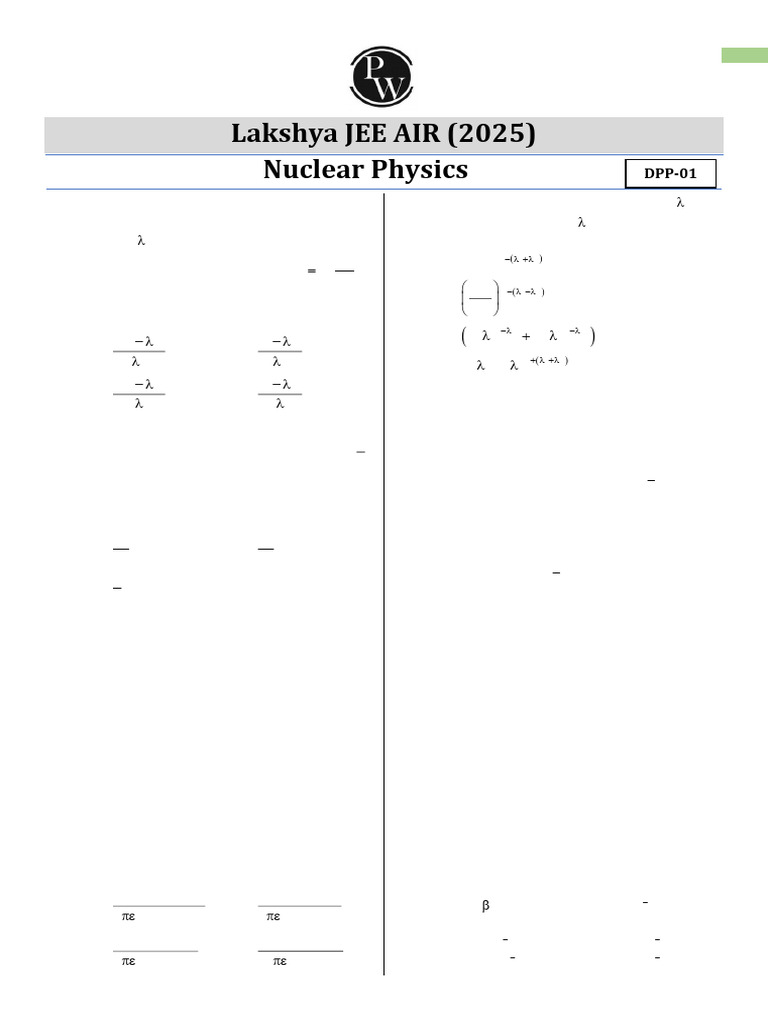 Nuclear Physics DPP 01 of Lec 02 Lakshya JEE AIR 202566aa51a36a8eb040600b7c53 | PDF | Atomic ...