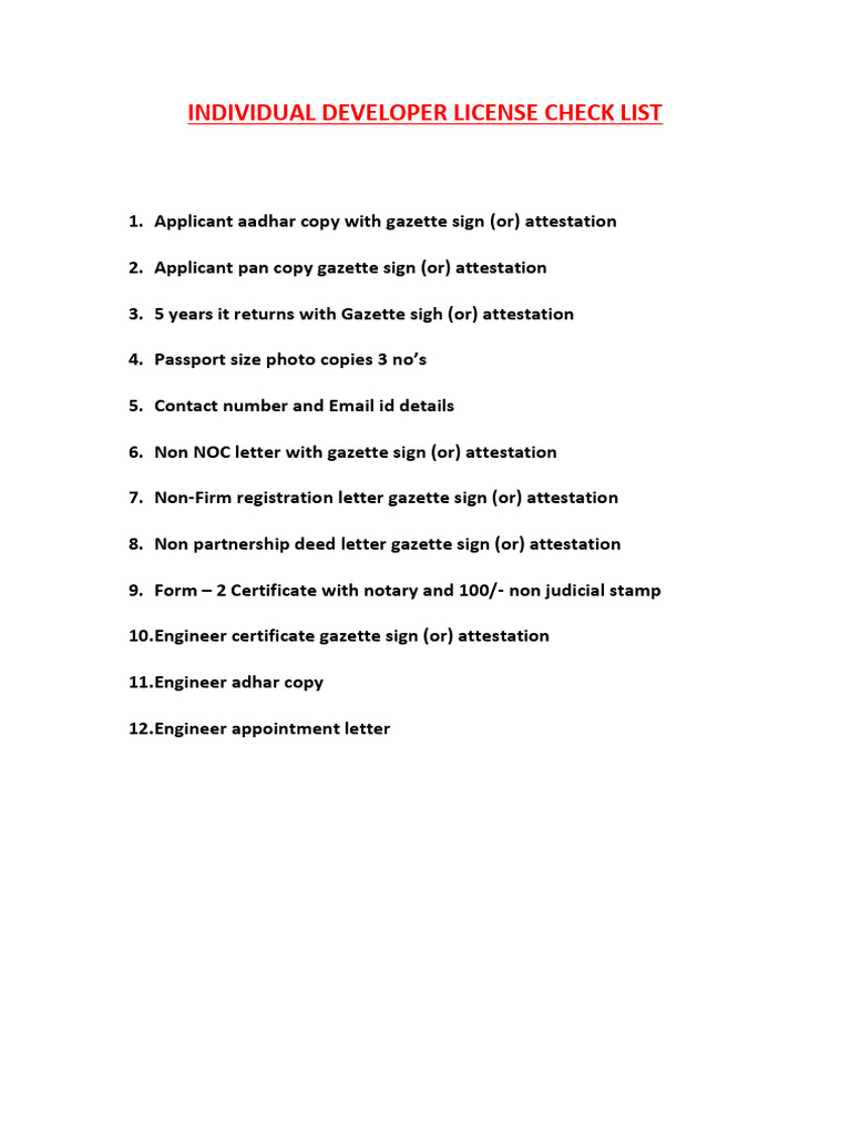 Individual Developer License Check List-1 | PDF