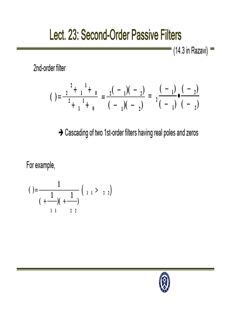 Lect 23 Second-Order Passive Filters | PDF | Electrical Circuits | Electricity
