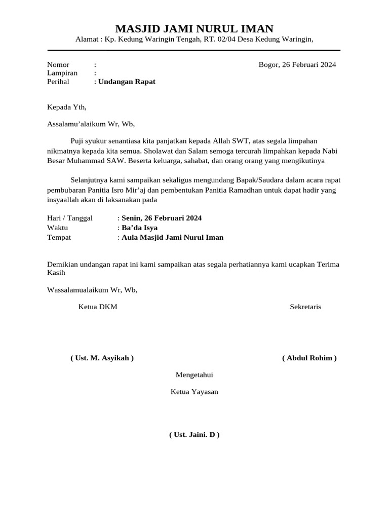 Surat Undangan Pak Rohim | PDF