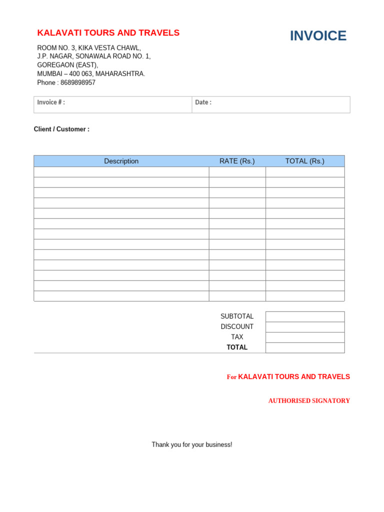 Travel Agent Invoice Template | PDF