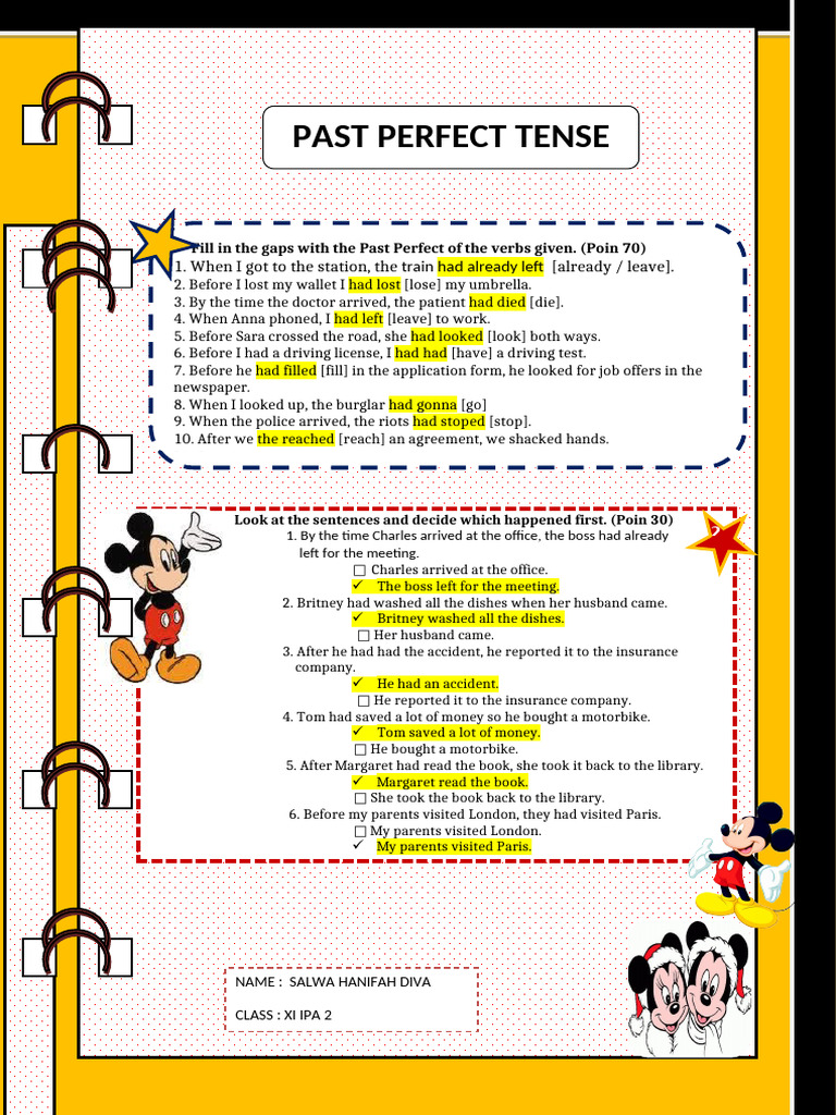 (Template) QUIZ - PAST PERFECT - OKE | PDF