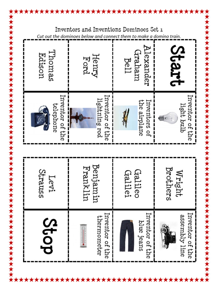 Inventors and Inventions Dominoes Set 1: Cut Out The Dominoes Below and ...