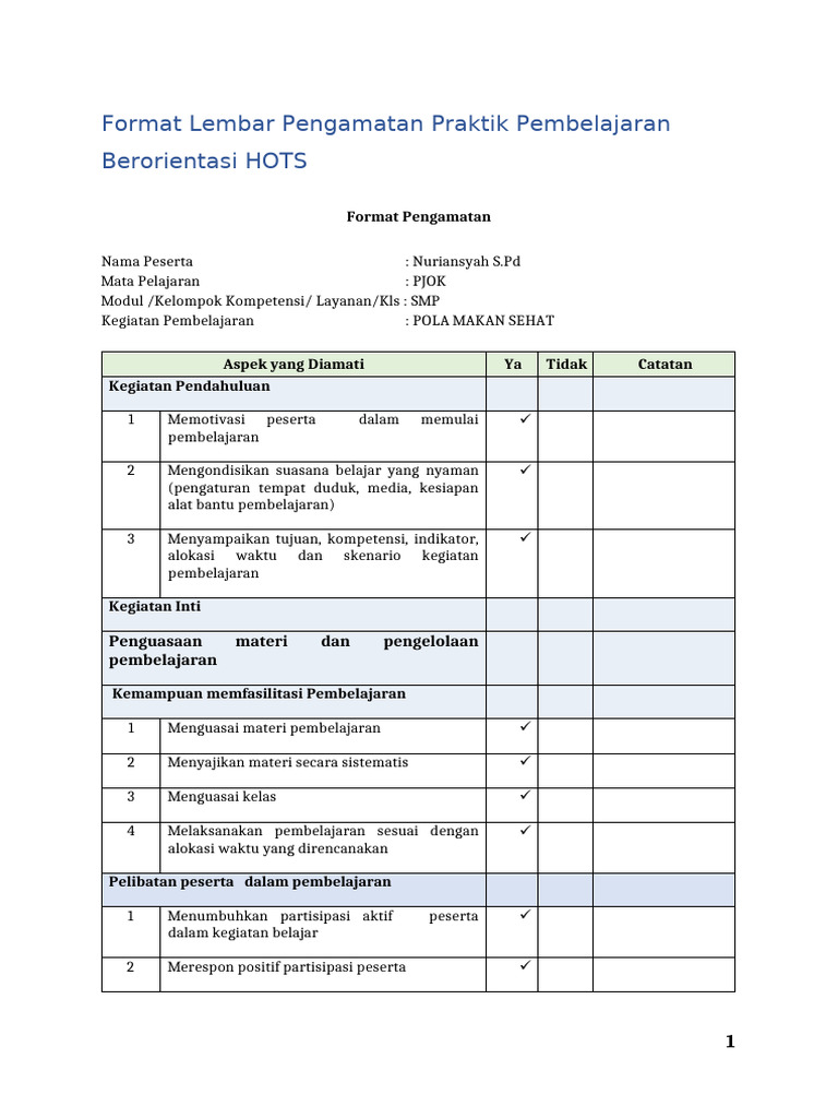 Format Lembar Pengamatan NURIANSYAH 2 | PDF