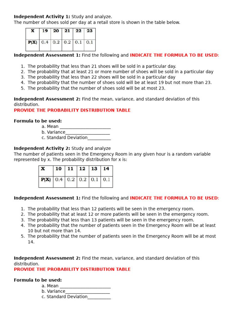 QUIZ (MEAN&VAR) | PDF | Variance | Probability Distribution