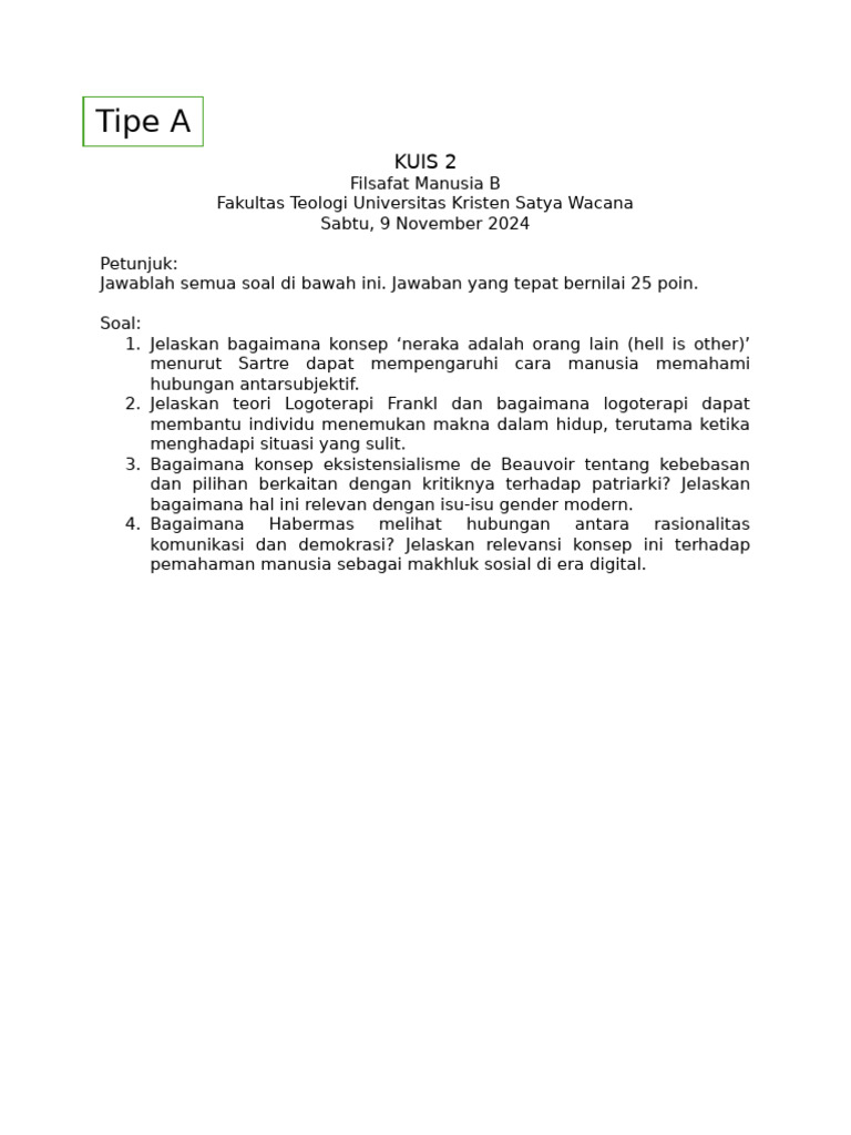 Kuis 2 - Tipe A - 9 November 2024 | PDF