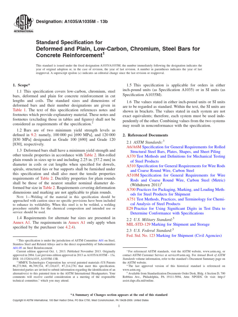 Standard Specification, ASTM A1035 | PDF | Strength Of Materials ...