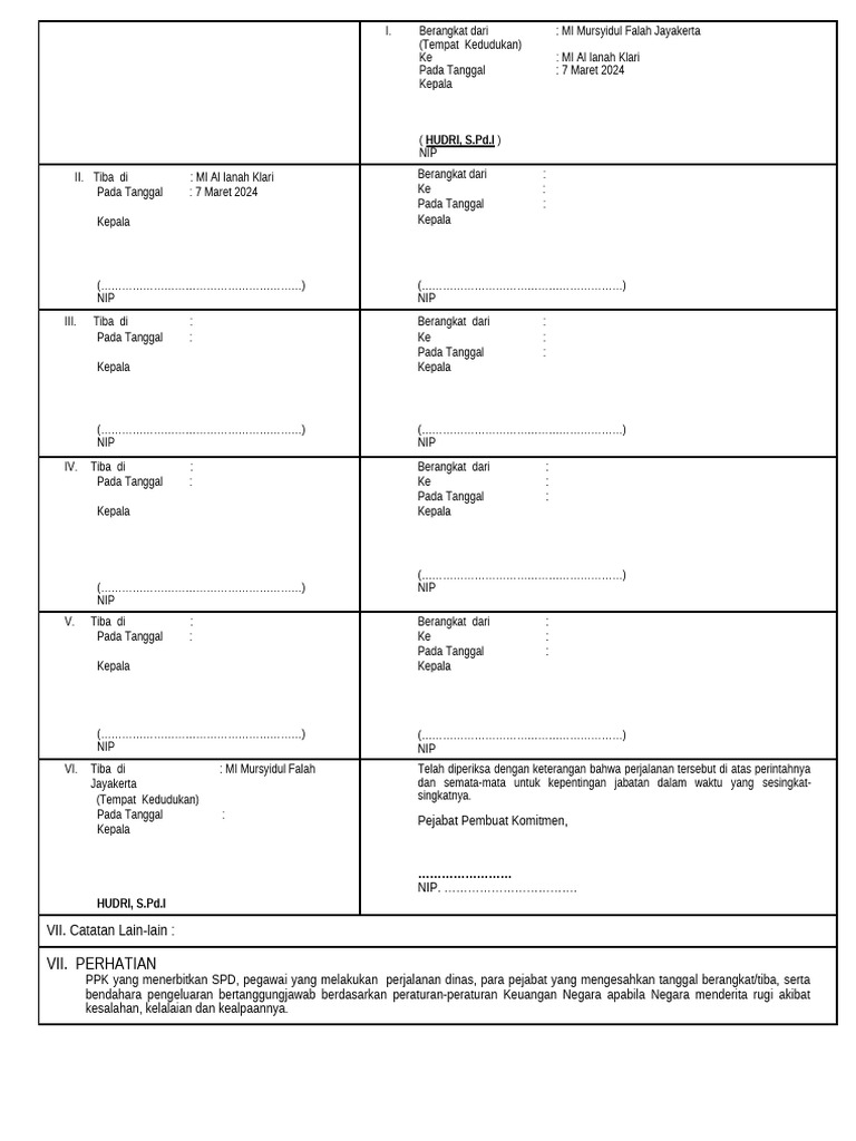 Form SPPD Surat Perjalanan Dinas | PDF