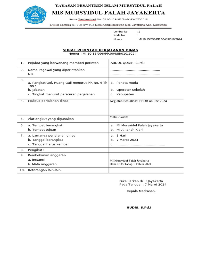 Surat Perintah Dinas Sosialisasi PPDB 2024 | PDF