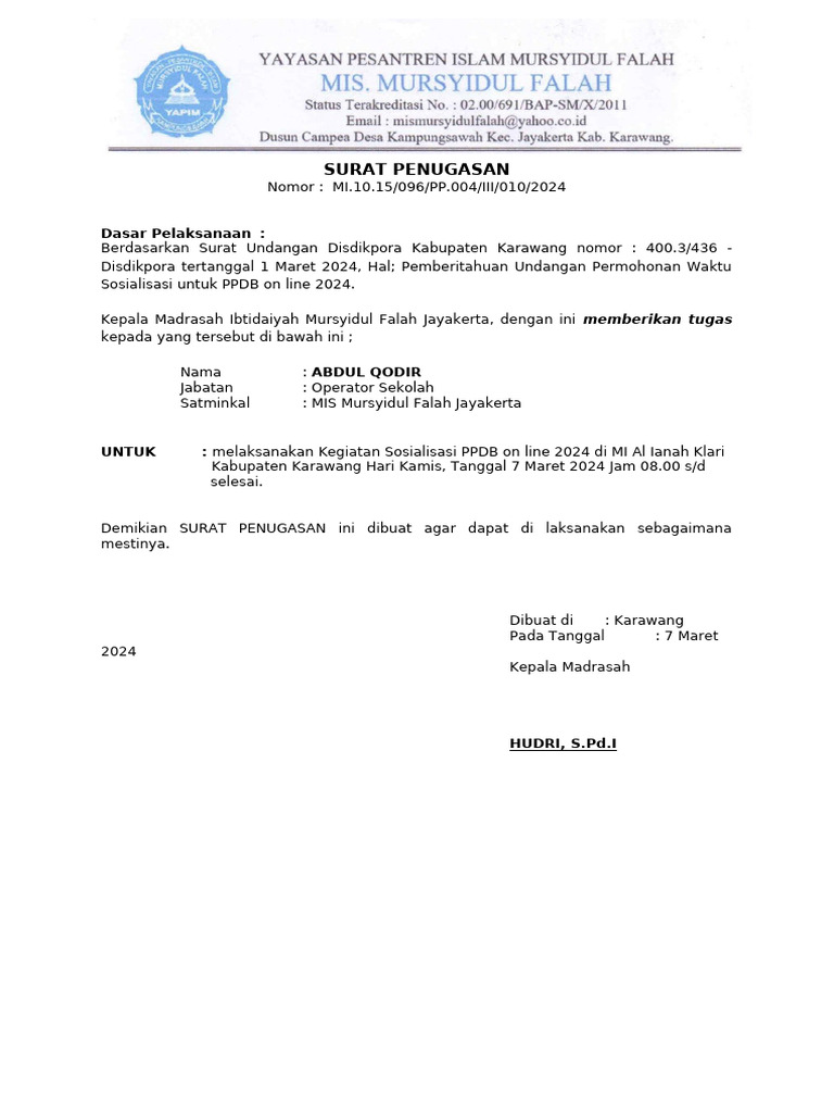 Surat Tugas Sosialisasi PPDB Online | PDF