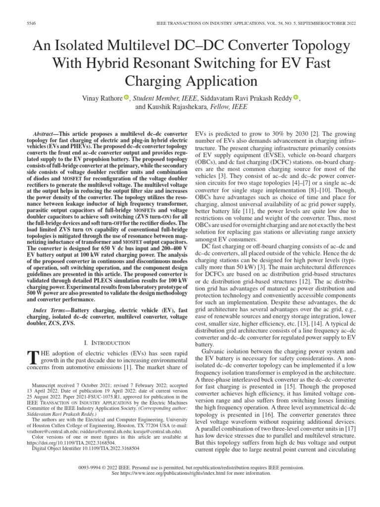 An Isolated Multilevel DC-DC Converter Topology With Hybrid Resonant ...