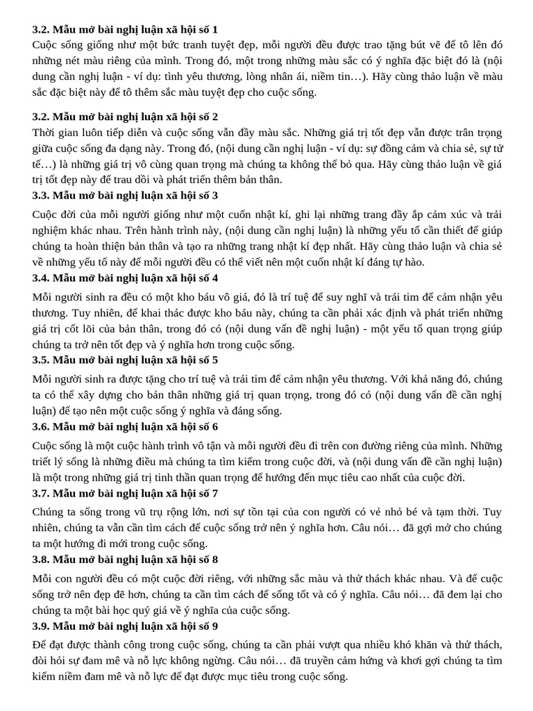 mẫu mở bài NLXH | PDF