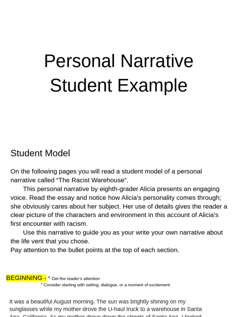 6th Personal Narrative Student Example | PDF