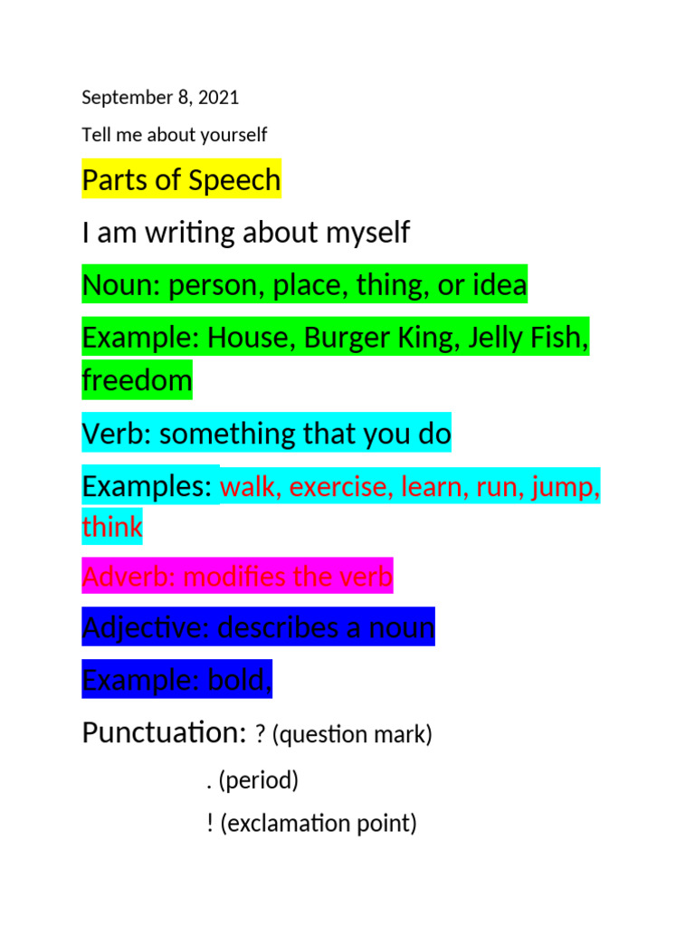 Notes Parts of Speech | PDF