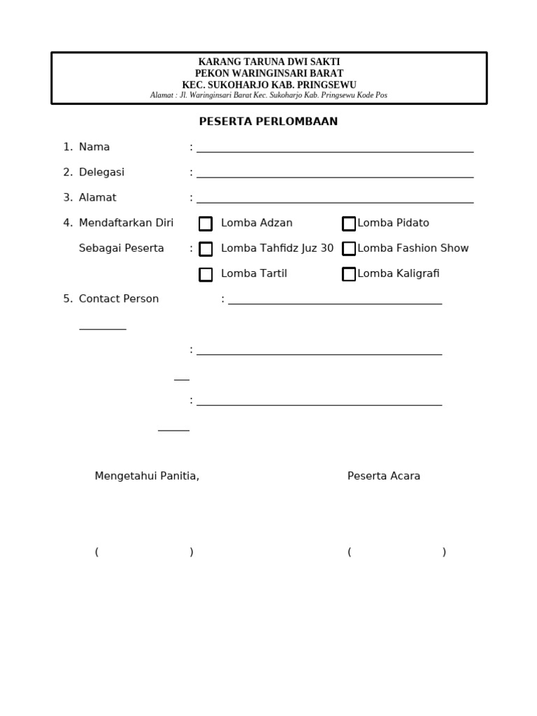 Formulir Pendaftaran | PDF