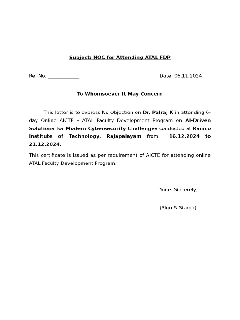 NOC ATAL FDP Participation | PDF