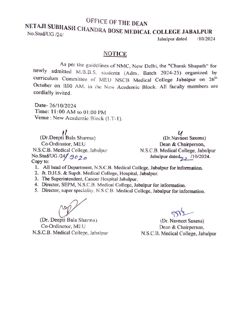Charak Shapath Notice MBBS Addm. Batch 2024 | PDF