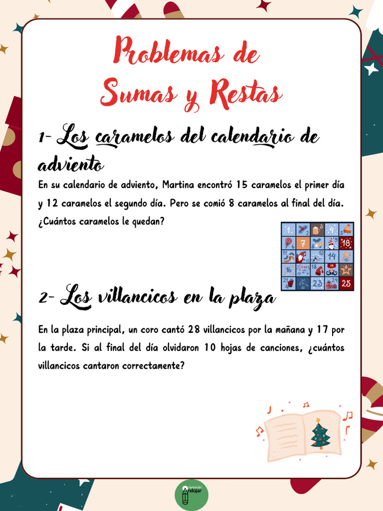 Problemas de Sumas y Restas Navidad | PDF
