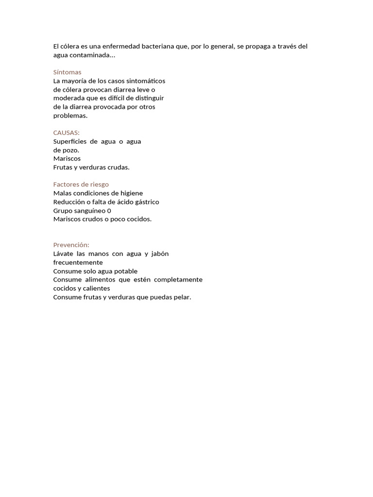 Prevención y Causas del Cólera | PDF
