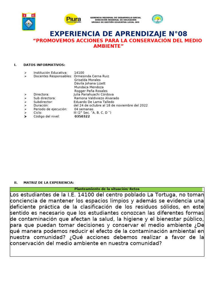 Experiencia de Aprendizaje N8 | PDF | Evaluación | Aprendizaje