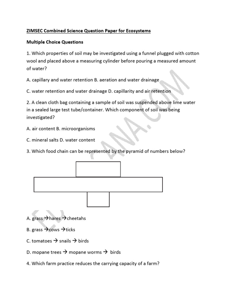 ZIMSEC O Level Combined Science Question Paper For Ecosystems | PDF