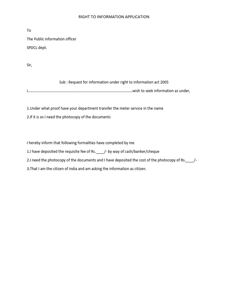 Right To Information Application | PDF