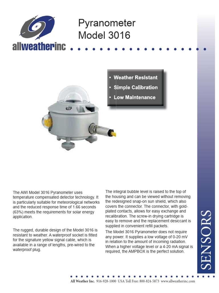 Pyranometer Model 3016: All Weather Inc | PDF | Electrical Engineering ...