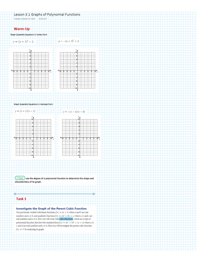 Lesson 3.1 Graphs of Polynomial Functions | PDF