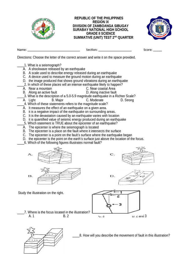 Science 8-Summative (Unit) Test-Second-Quarter (2024-2025) | PDF ...