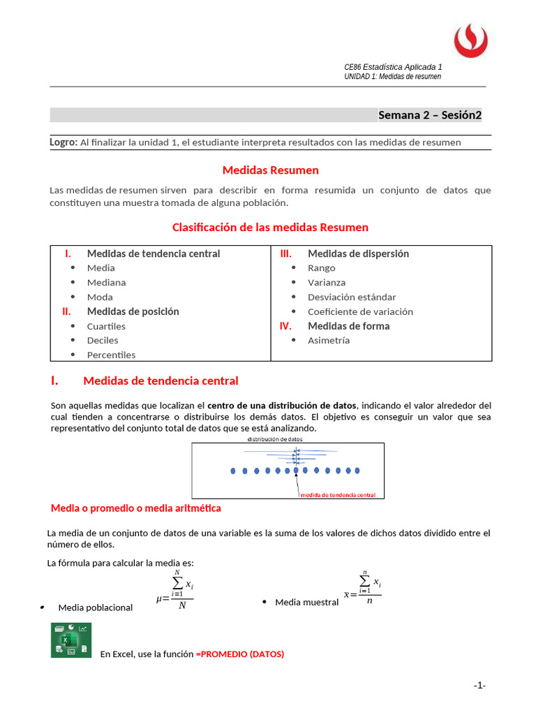 CE86 - Semana 02 - Sesión 02 - Estadistica | PDF | Media | Cuantil