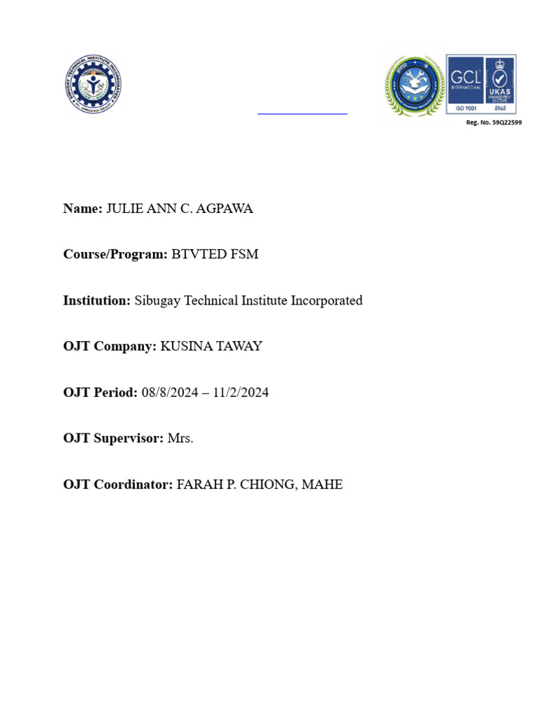 Julie Ann OJT REQUIREMENTS | PDF | Mentorship | Culinary Arts