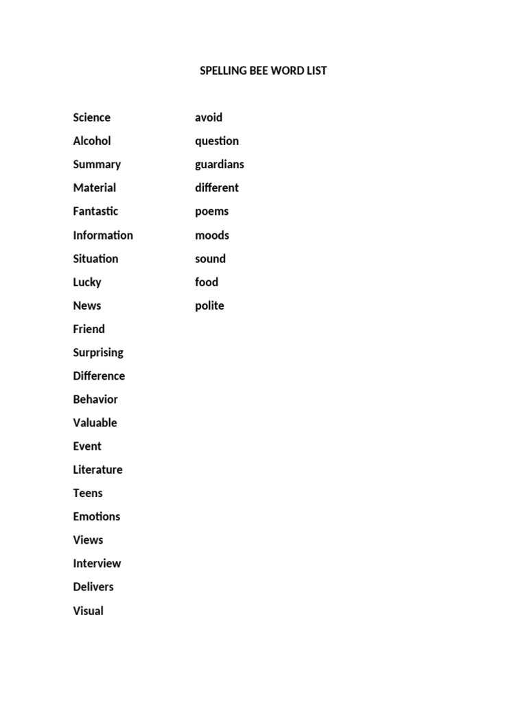 Spelling Bee Word List | PDF