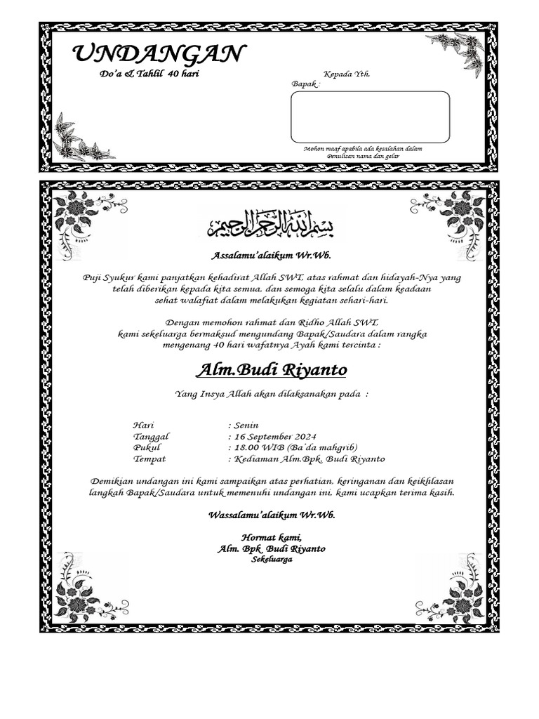 Undangan Tahlil 40 Hari | PDF