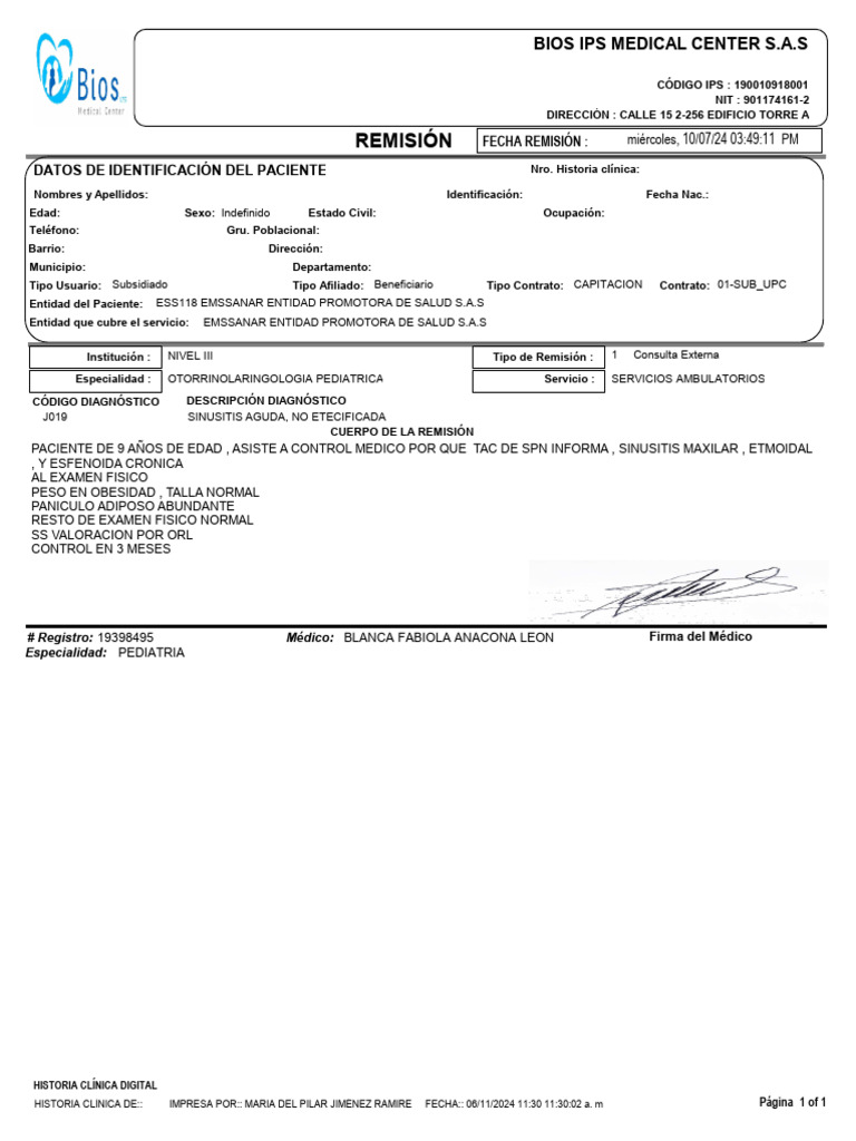 Remisión Pediátrica ORL | PDF | Ciencias de la Salud | Medicina CLINICA
