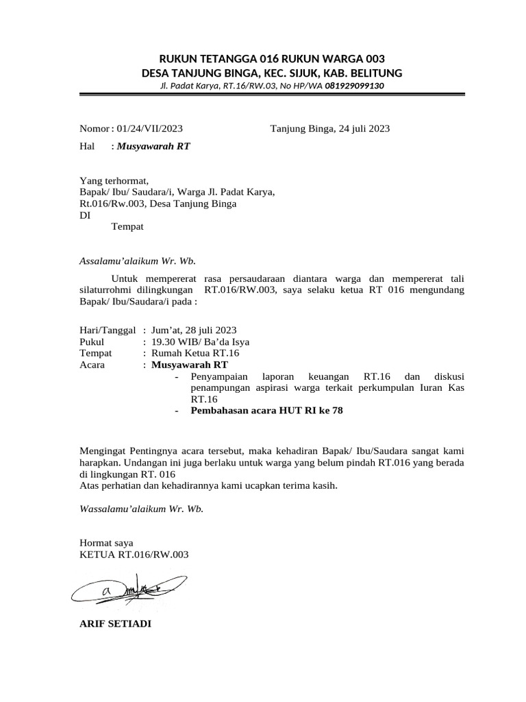 Draft Surat Undangan Rapat RT | PDF