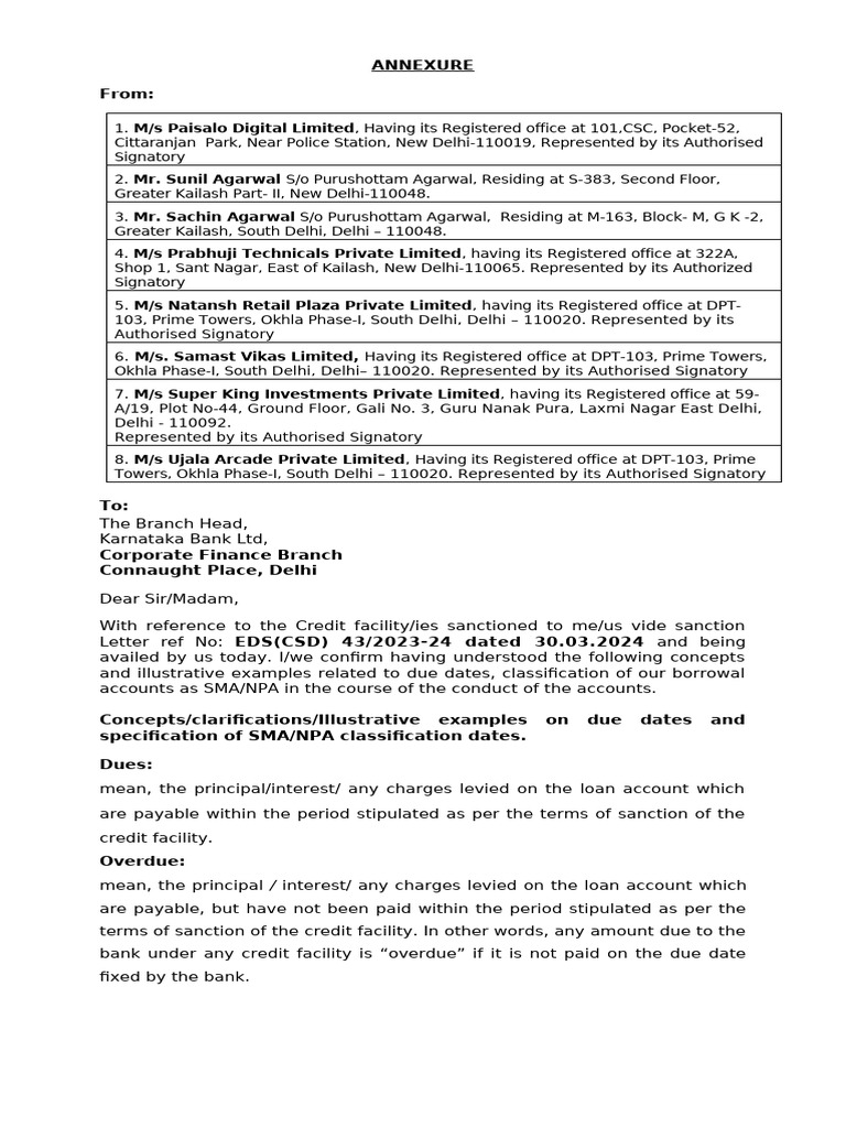 Annexure Sma Npa Examples | PDF | Line Of Credit | Loans