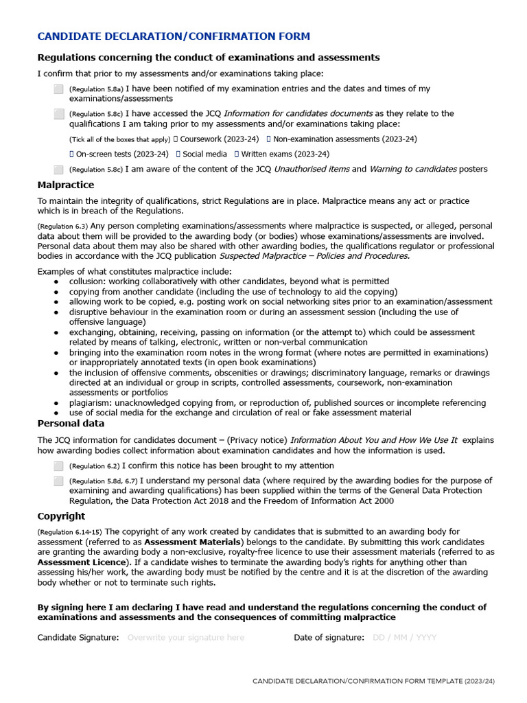 23 24 Candidate Declaration Confirmation Form Template - Docx.311134331 | PDF | Justice | Crime ...