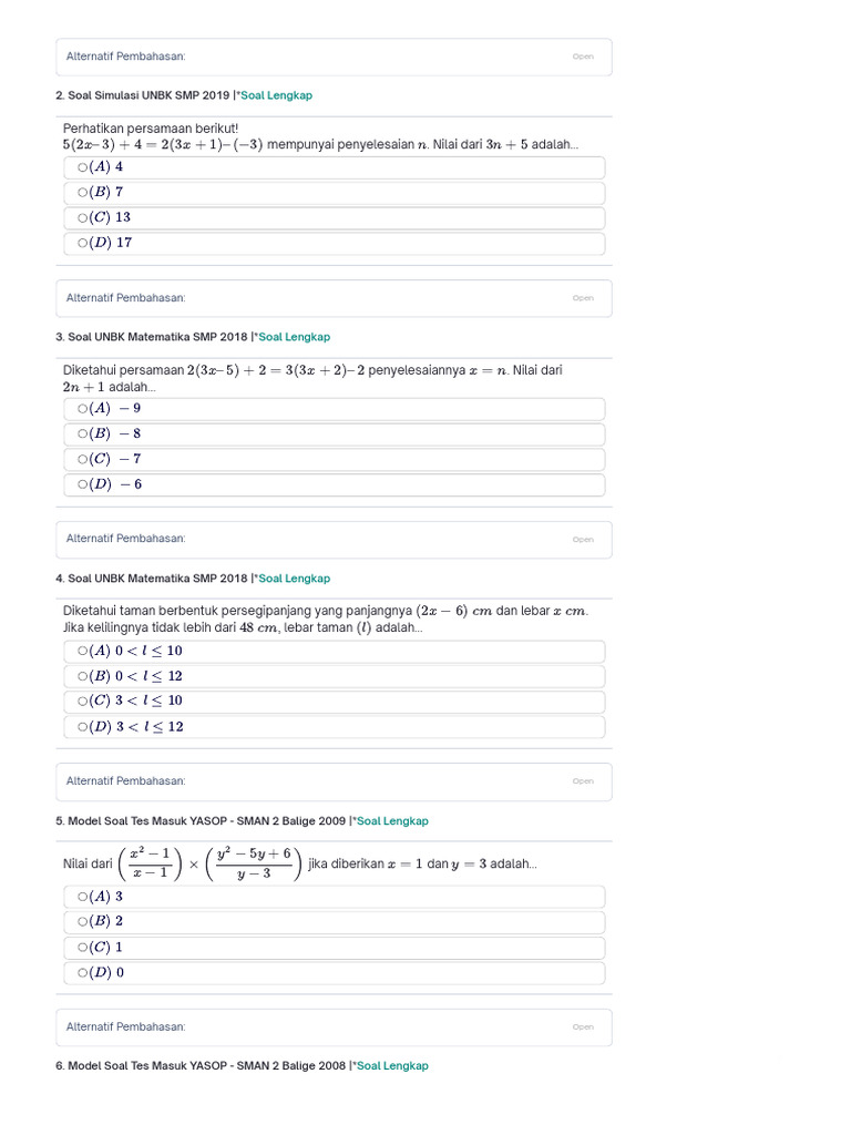 Persamaan Dan Pertidaksamaan Linear Satu Variabel Matematika SMP | PDF