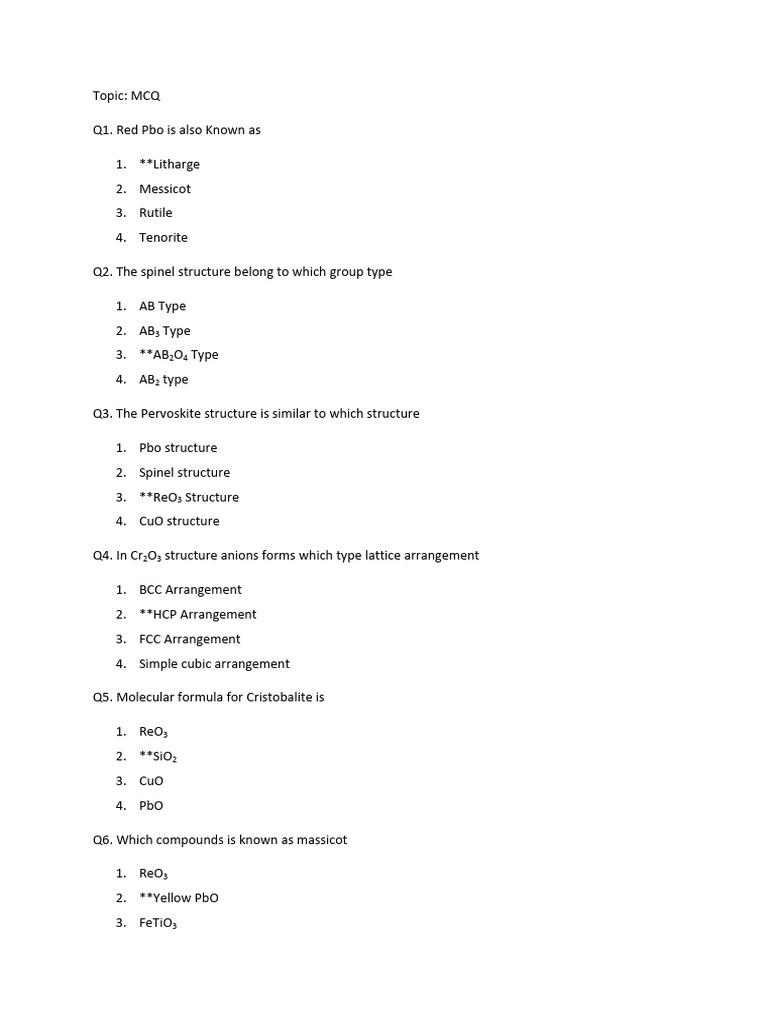 Inorganic Chemistry MCQ Quiz | PDF