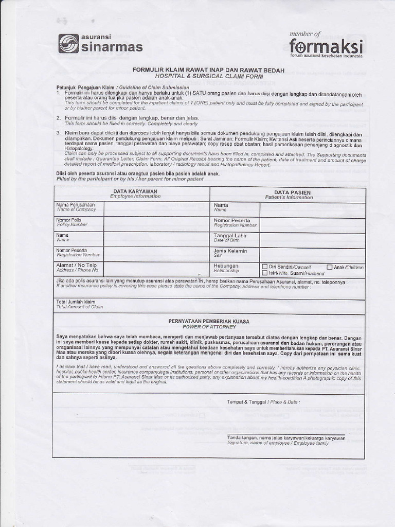 Form Klaim Rawat Inap | PDF