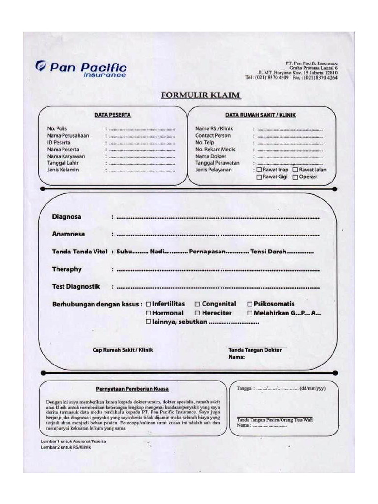Form Klaim Panfic | PDF