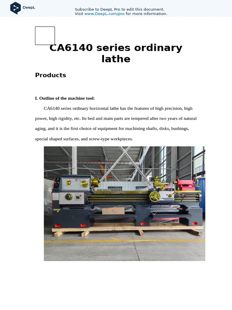 CA6140 Series Horizontal Lathe Overview | PDF | Machine Tool ...