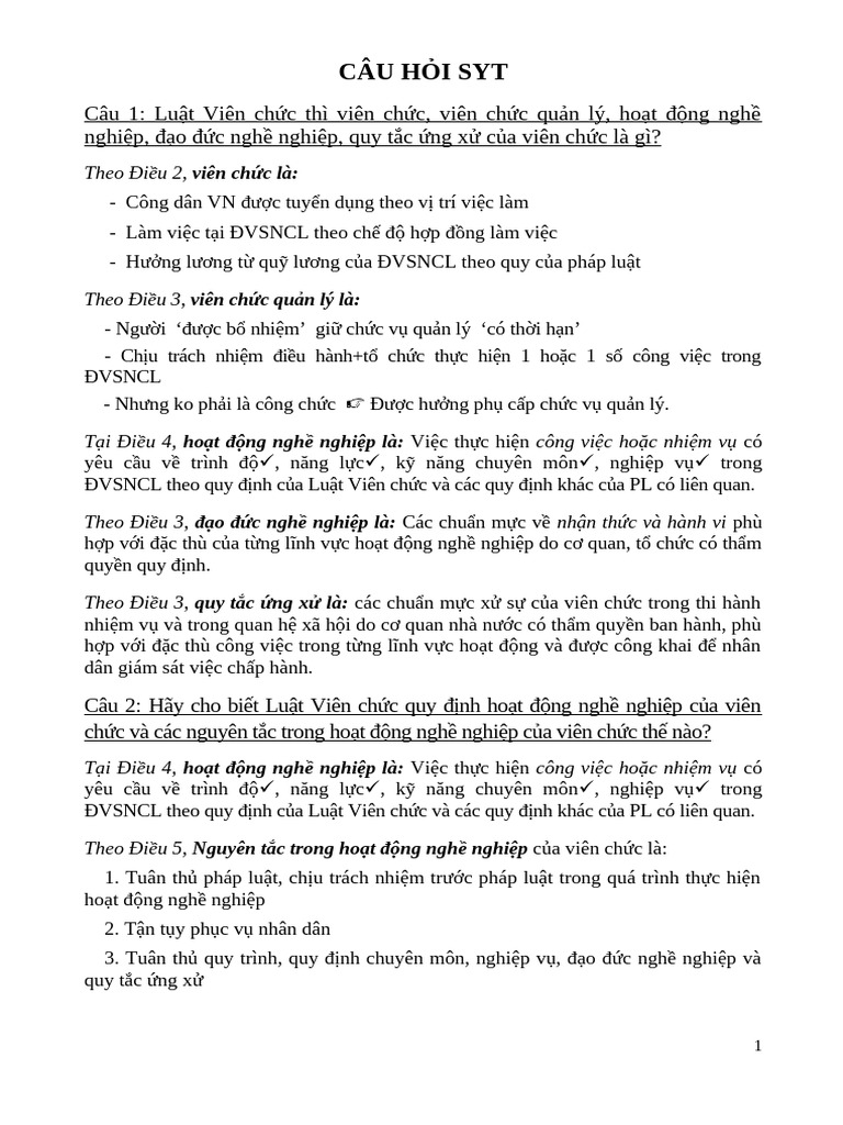 CÂU HỎI SYT | PDF