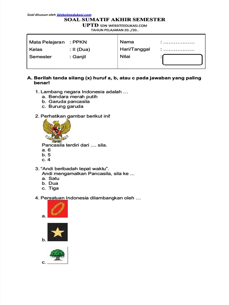 PDF Soal Sas PPKN Kelas 2 - Compress | PDF